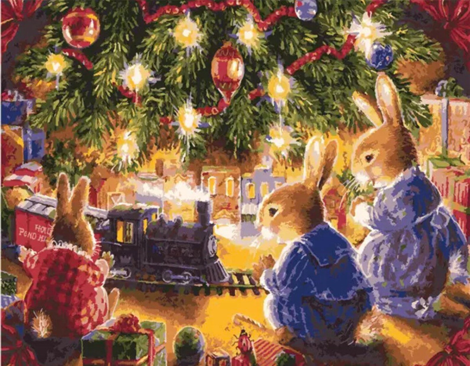 US Seller. 40x30cm Vintage Inspired Bunny Rabbits Christmas | Etsy