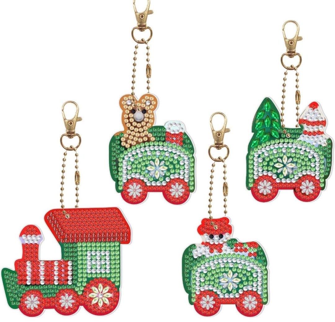 US Seller. Set of Christmas Train Diamond Painting Ornaments/keychains ...