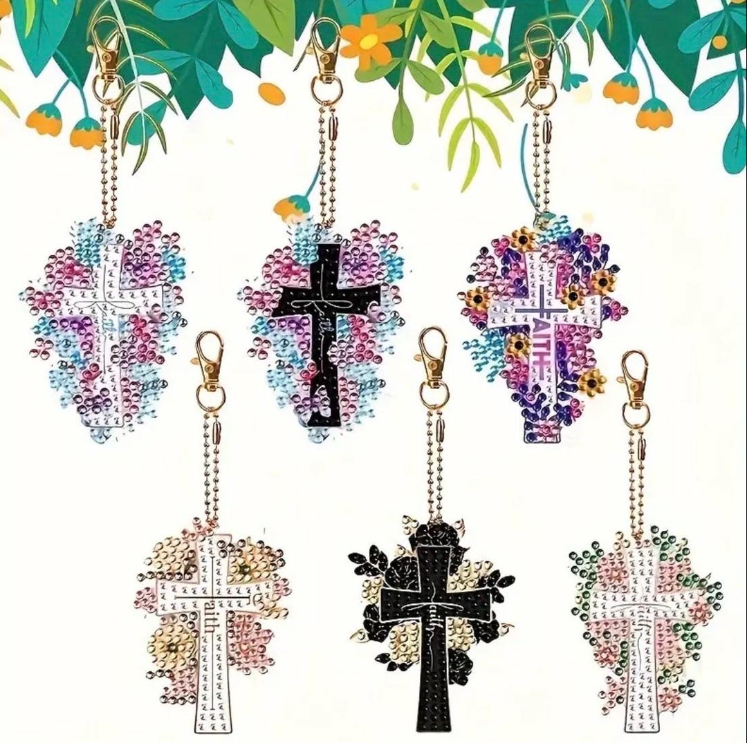 US Seller. Set of Beautiful Cross Diamond Painting Ornaments/keychains, Thick Acrylic. Fast S&H ...
