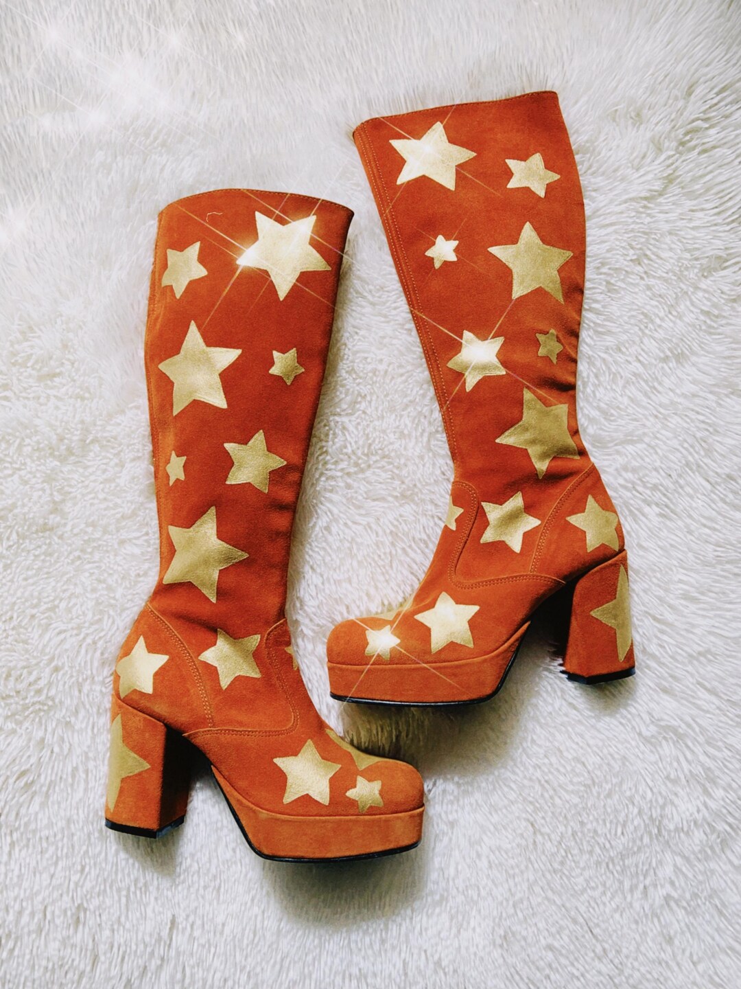 RARE 1970s Suede Platform Disco Boots / Hand Painted / Genuine Leather ...