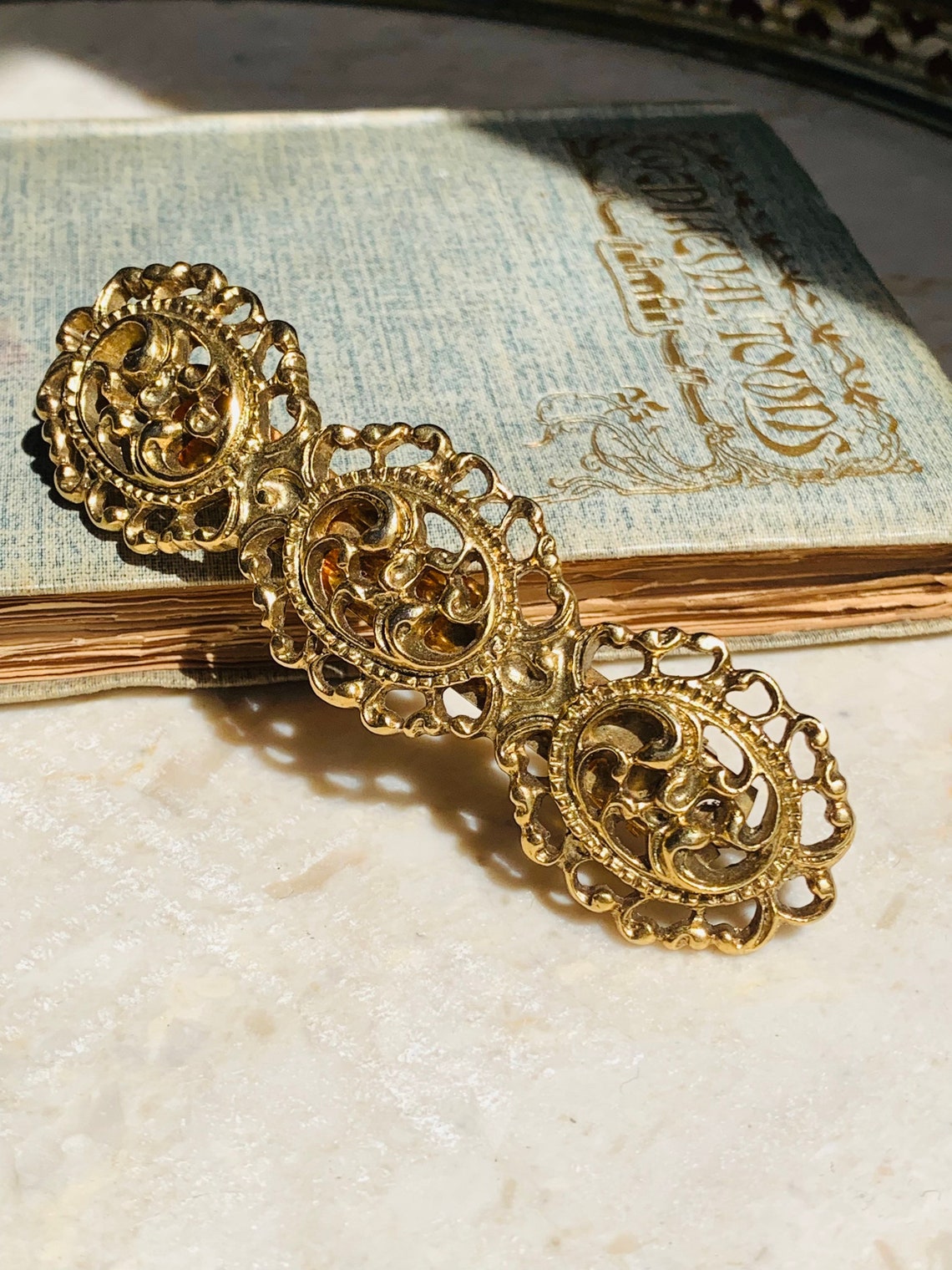 80s Gold Metal Hair Clip // Vintage Hair Accessories // Large | Etsy