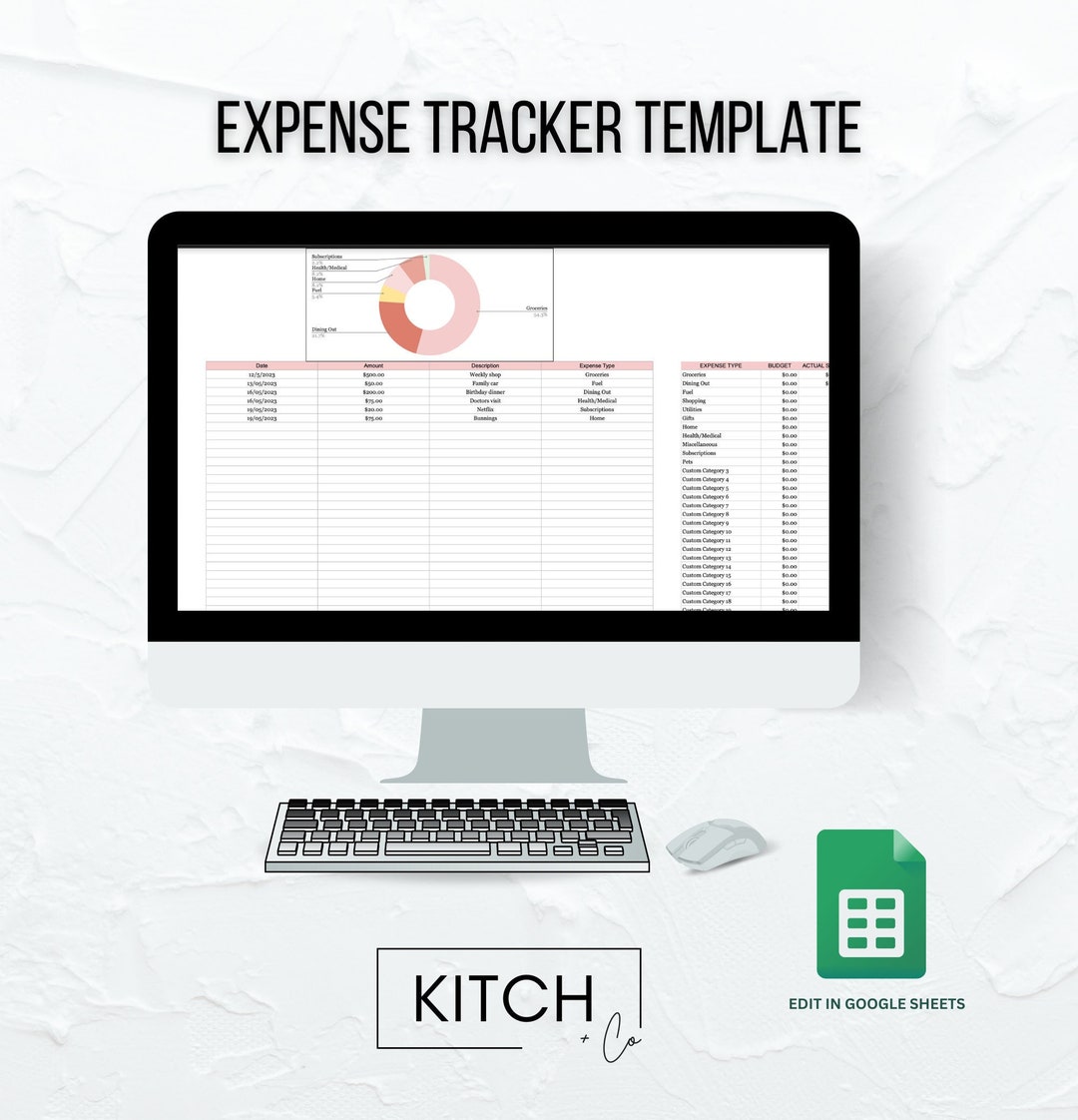 Expense Tracker Digital Spending Tracker Google Sheets - Etsy