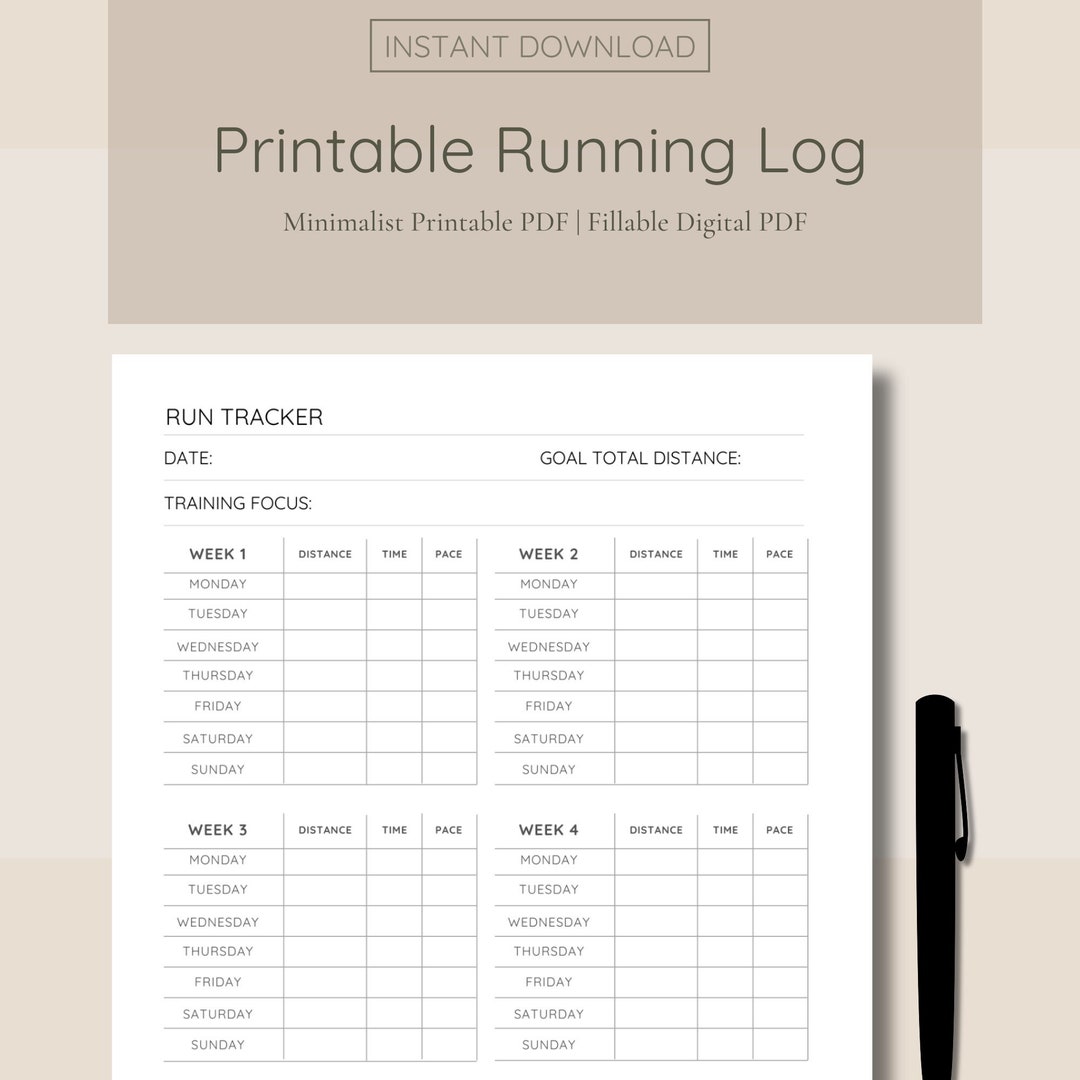 Minimalist Printable Running Run Training Template Running Log Book ...