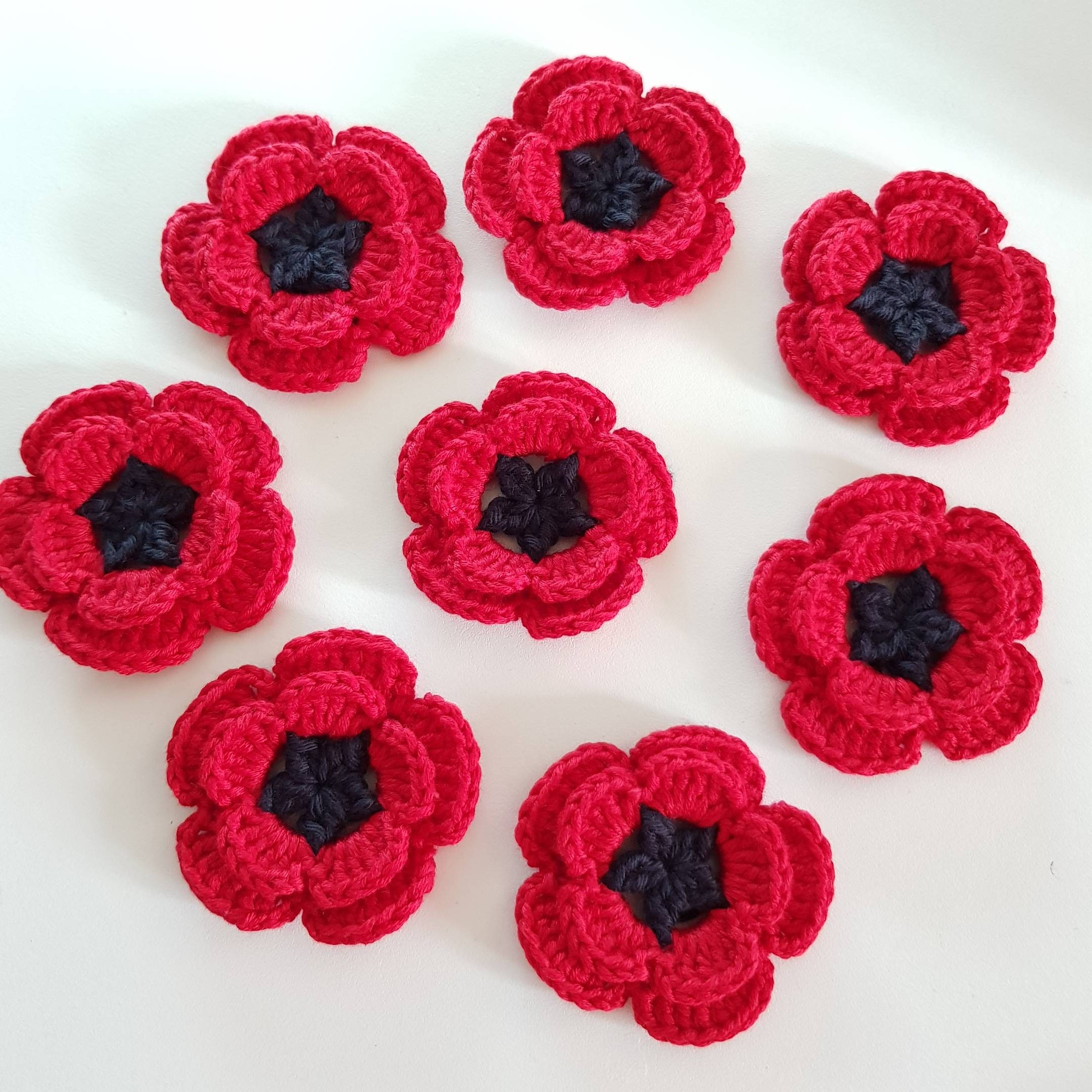 Lot 8 pcs Red Poppy Crochet Flowers Handmade Applique | Etsy