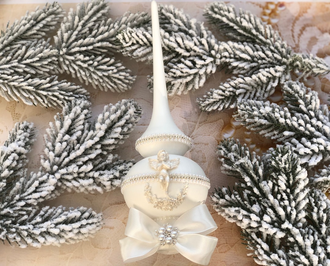 White Christmas Tree Topper With Rhinestones Christmas Spire Christmas ...