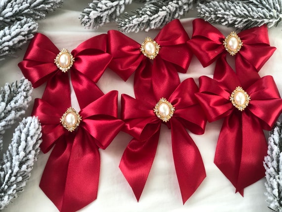 Red Christmas Tree Bows / Christmas Tree Silver Decor / - Etsy