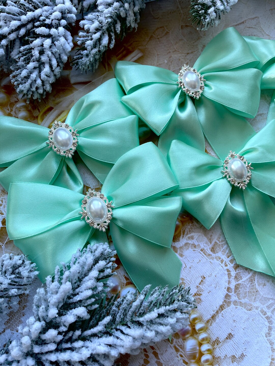 Christmas Tree Bows Set Mint Christmas Bows for Tree Decor Christmas ...