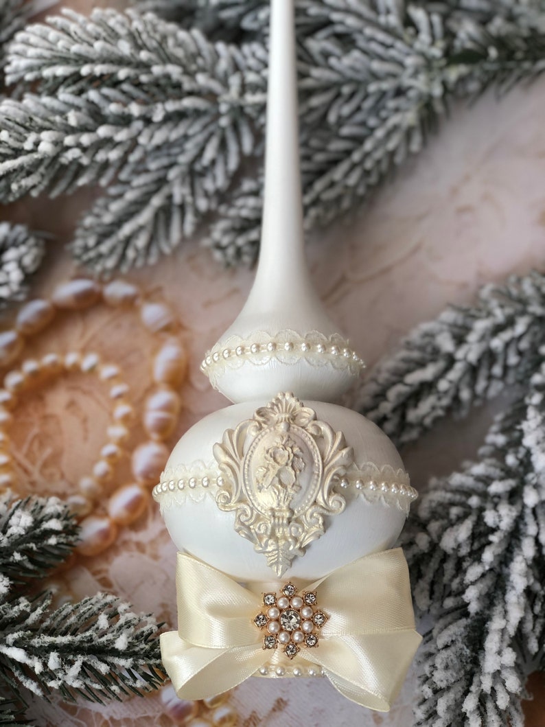 Christmas Tree Topper in Gift Box White Christmas Finial Tree Topper ...