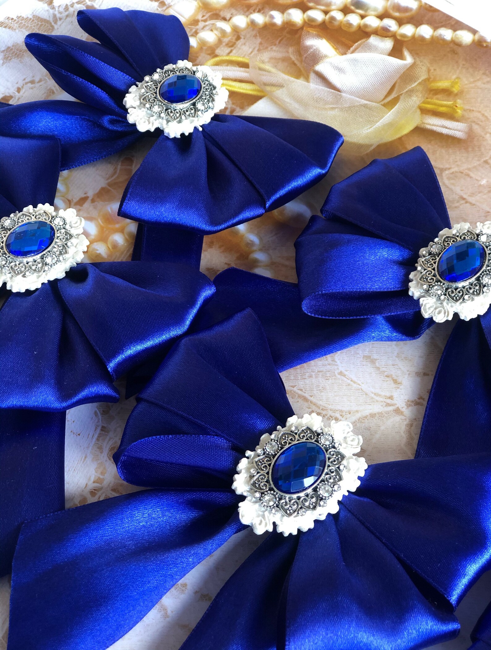 Royal Blue Christmas Bows With Vintage Brooches 6pcs Set / - Etsy