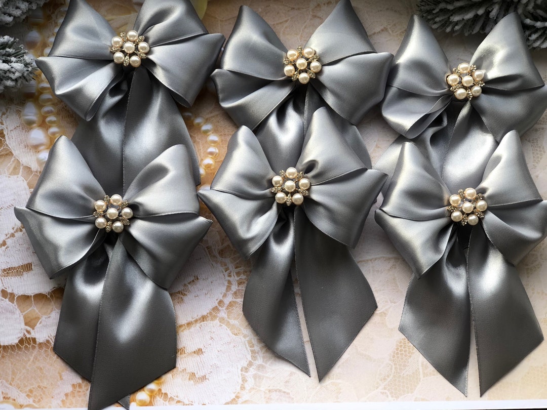 Grey Silver Christmas Bows 6pcs Set / Christmas Grey Bows for Tree ...