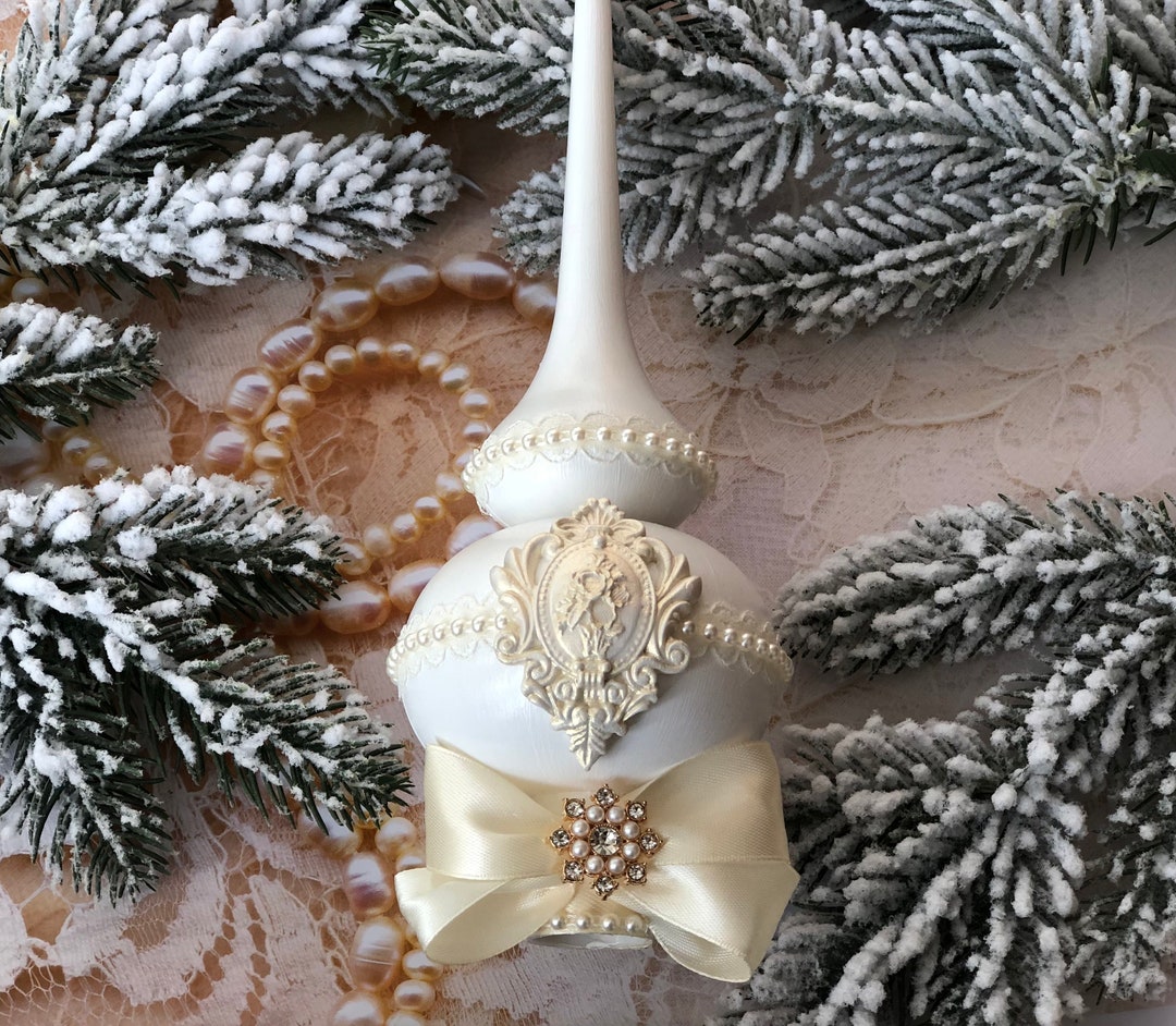 Christmas Tree Topper in Gift Box White Christmas Finial Tree Topper ...