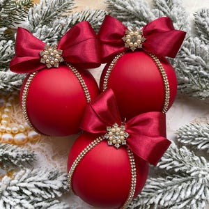 Red Christmas Ornaments Set Xmas Tree Rhinestones Decorations Christmas ...