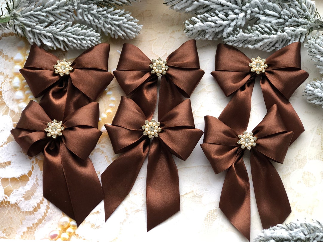 Chocolate Christmas Tree Bows Set / Brown Christmas Bows for Tree ...