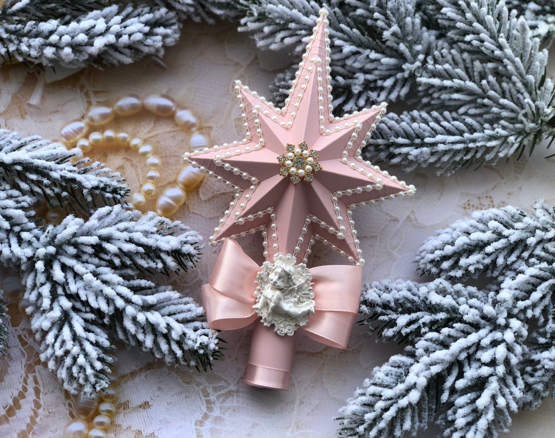 Blush Pink Christmas Star in Gift Box Christmas Tree Topper Vintage ...