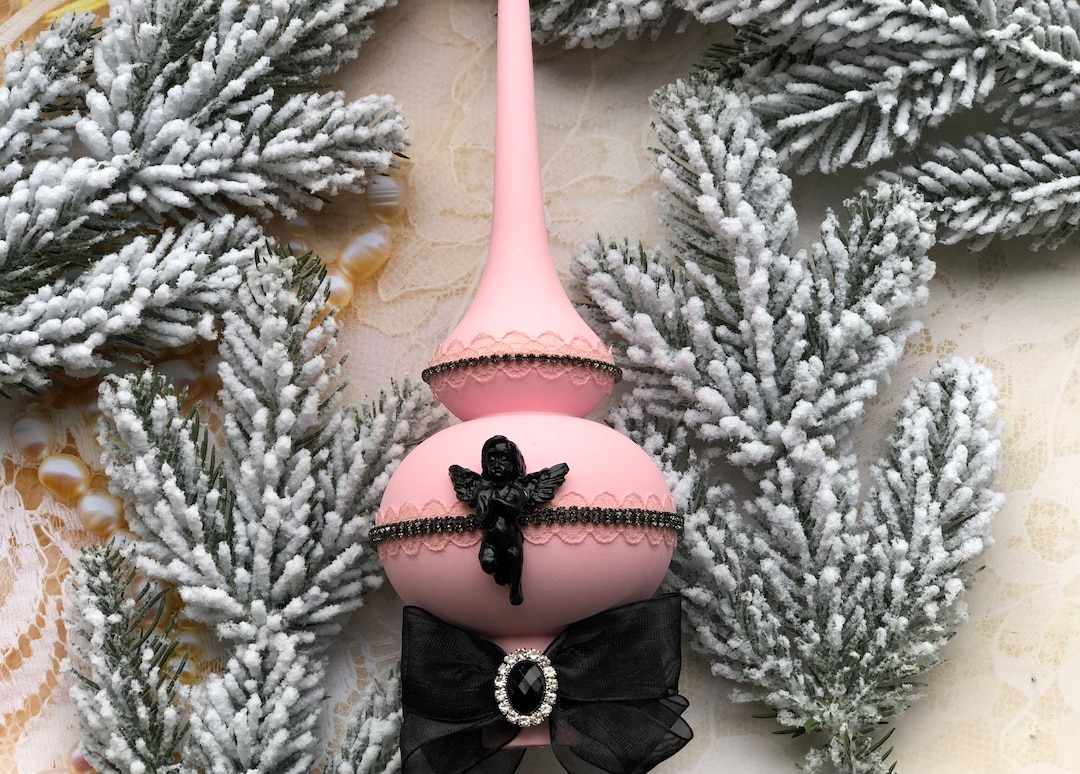 Pink Black Christmas Tree Topper Ornament for Christmas Tree Blush Pink ...