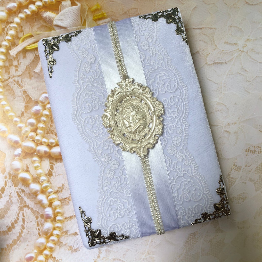 White Velvet Handmade Notebook Velvet Journal in Vintage Style Notebook ...