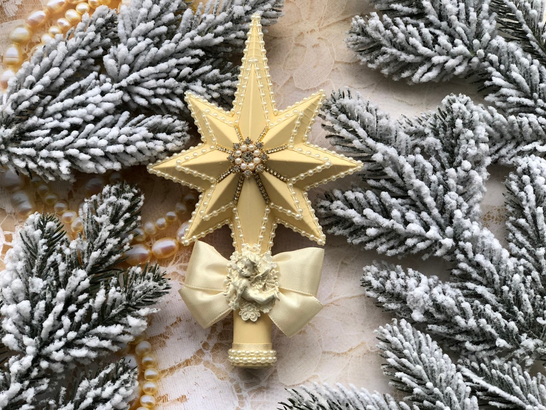 Ivory Christmas Star Vintage Style Christmas Tree Topper Christmas ...