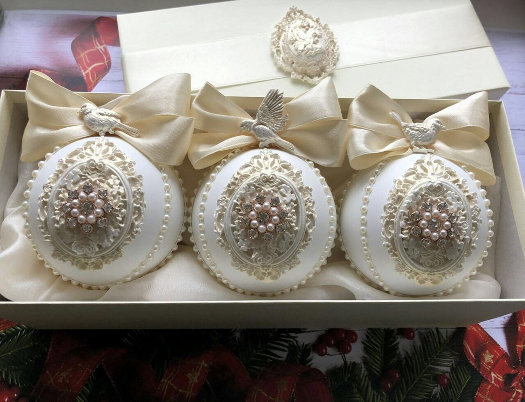 White Christmas Ornaments 3 Pcs Set Xmas Tree Decorations - Etsy