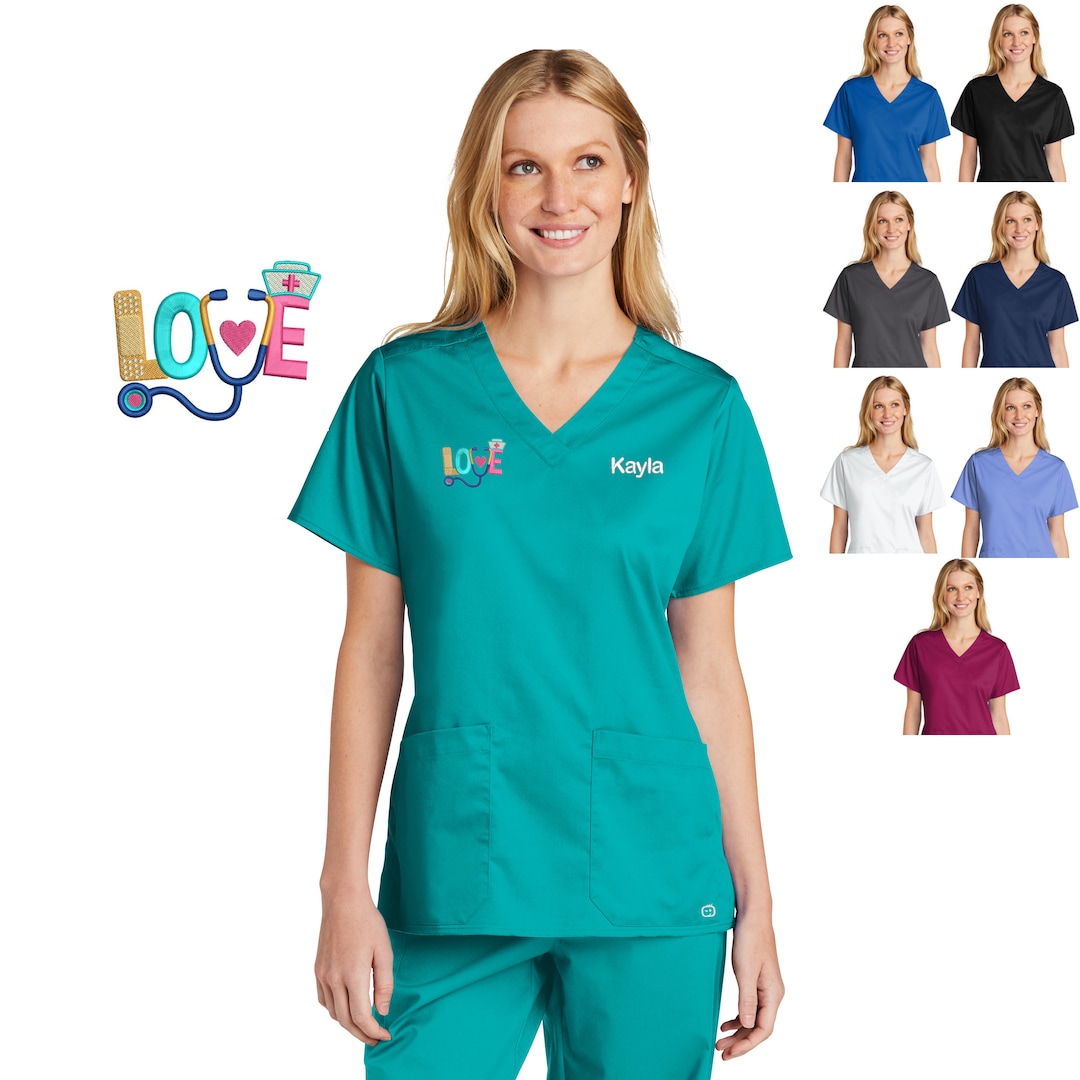 Personalized Womens Nurse Scrubs Top With Love Design, Custom ...