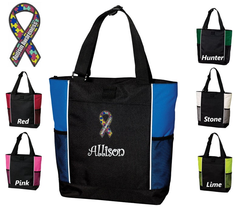 Personalized Canvas Autism Tote Bag Autism Awareness Ribbon - Etsy