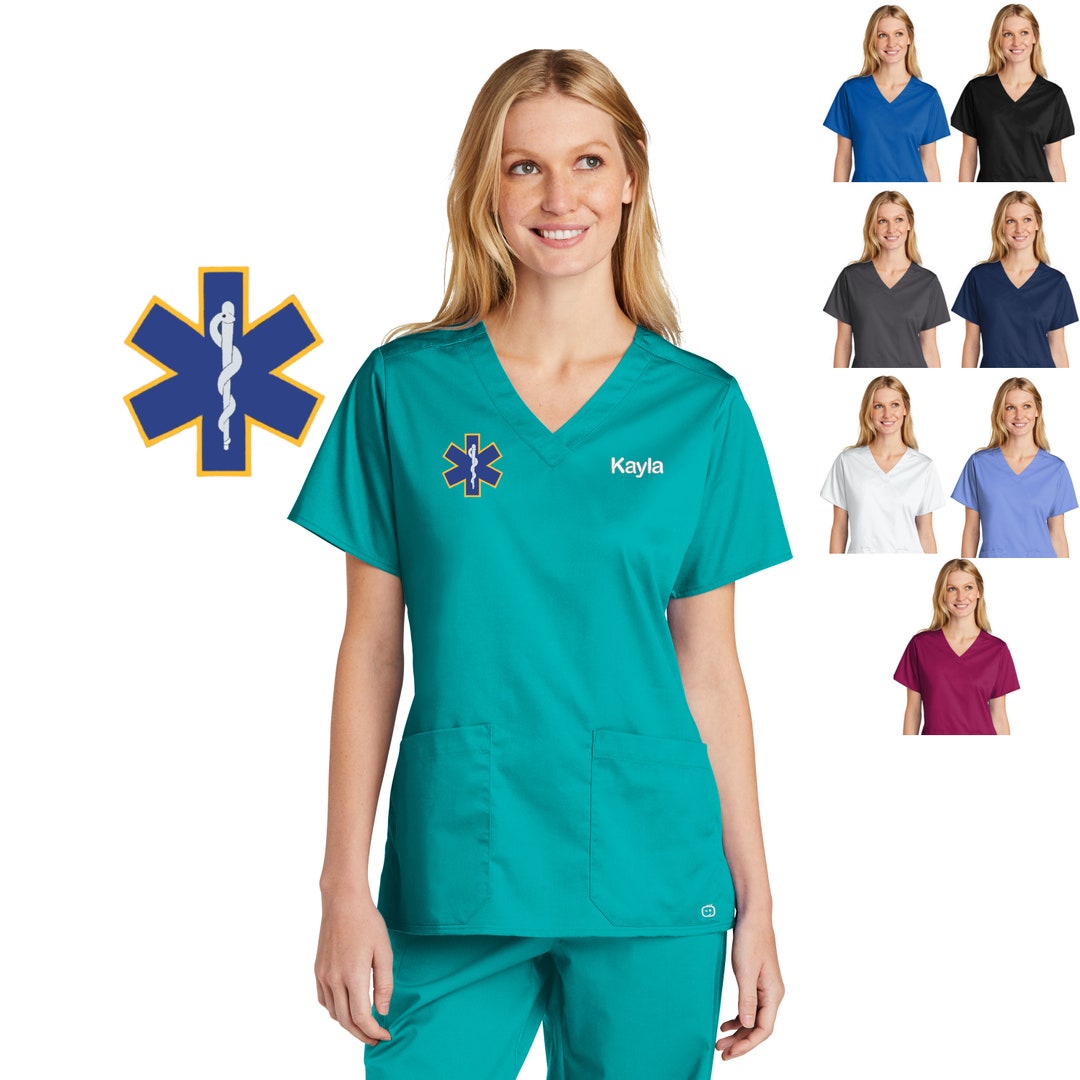 Personalized Womens Paramedic Nurse Scrubs Top With Custom Embroidered ...