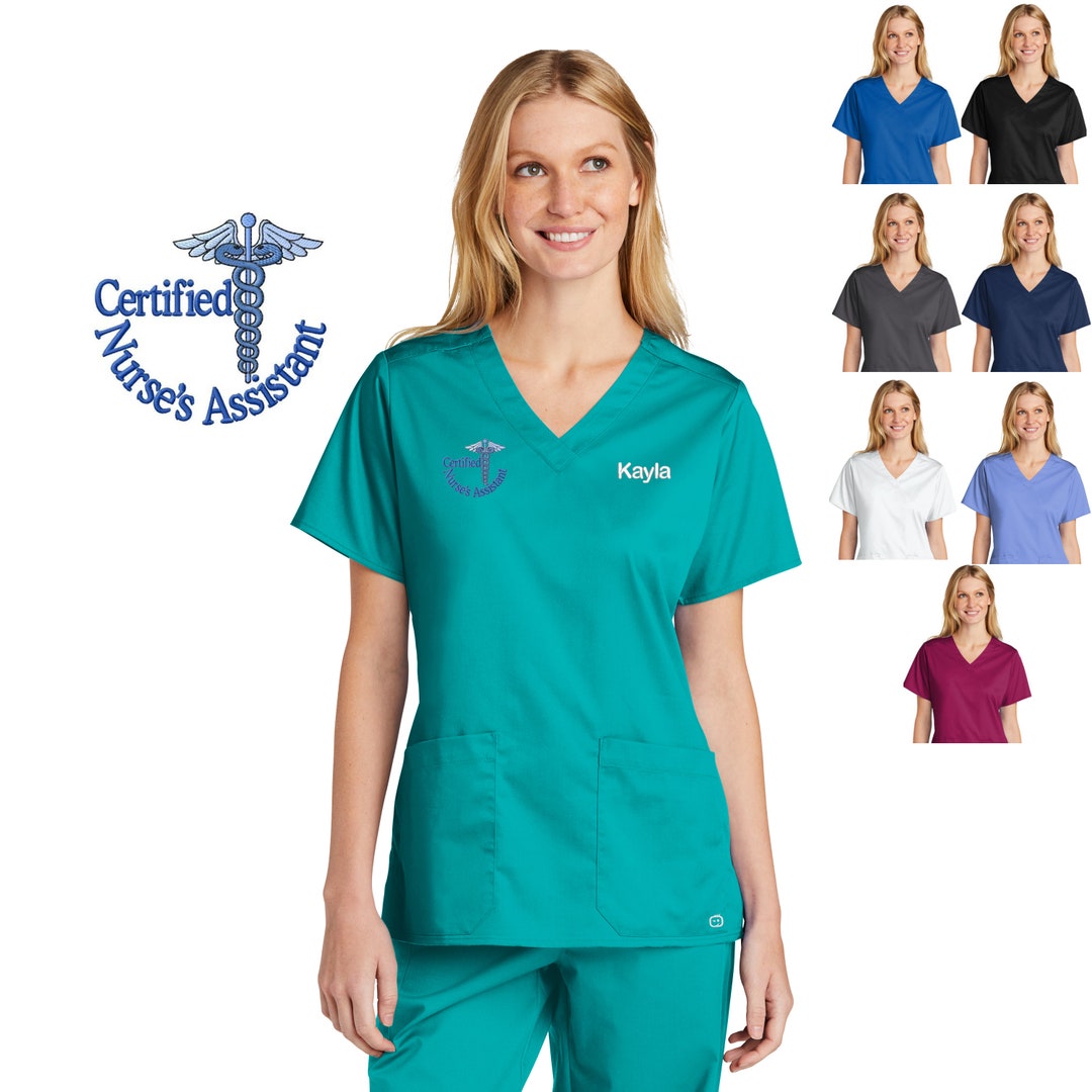 Personalized Womens CNA Scrubs Top With Custom Embroidered Text or Name ...