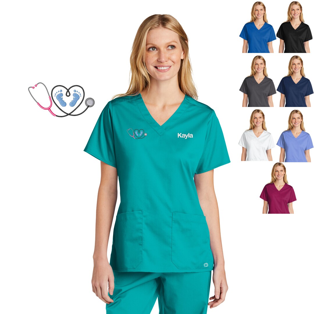 Personalized Womens NICU Baby Nurse Scrubs Top With Custom Embroidered Name, Peds, Doctor ...