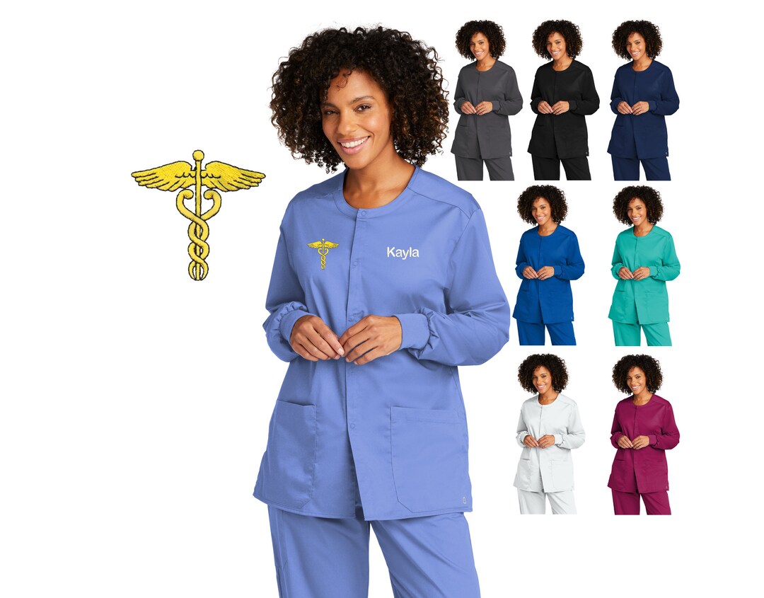 Personalized Unisex Nurse Scrubs Jacket With Caduceus Custom ...