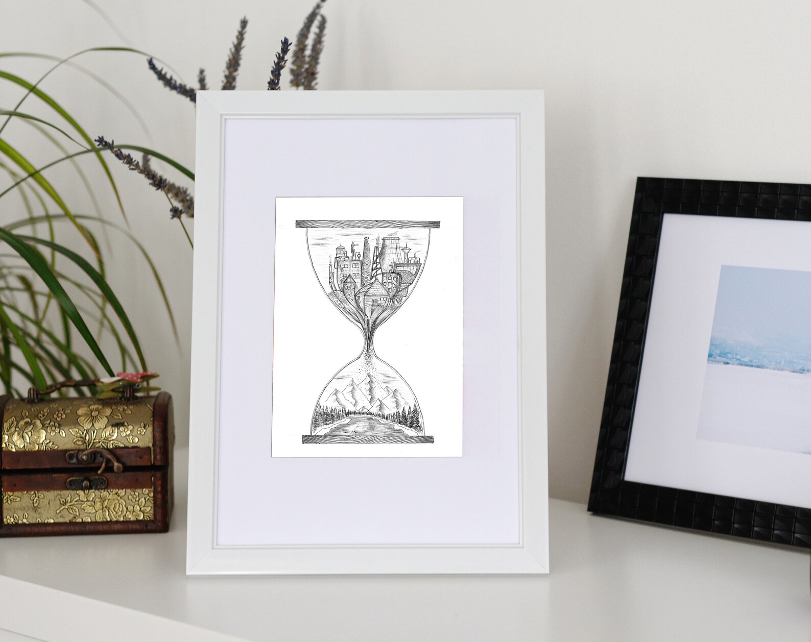 Hourglass - Printable Illustration Drawing, Wall Art Decor, Pencil Gift ...