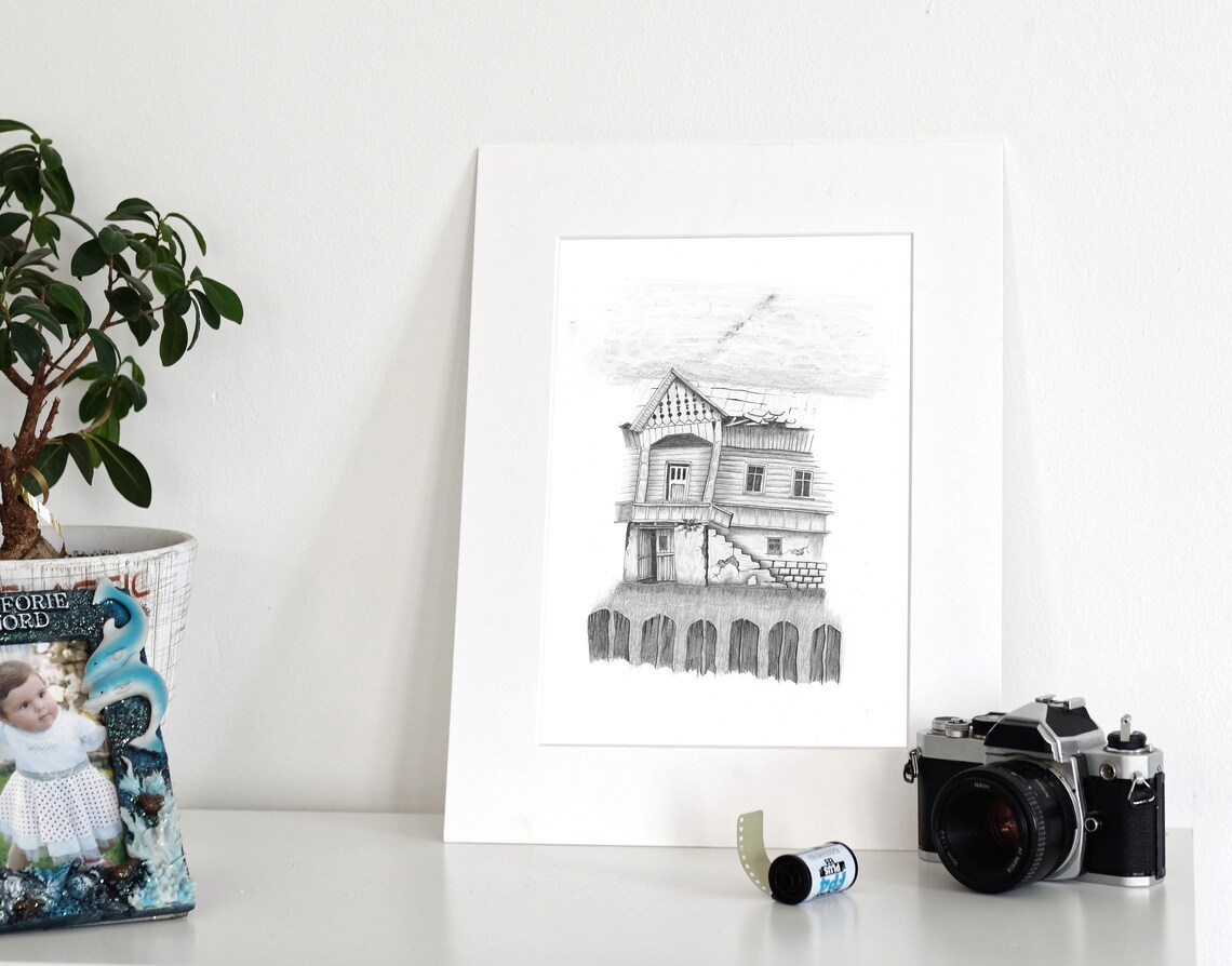 Original Pencil Drawing Abandoned House Print Gift Wall Decor - Etsy