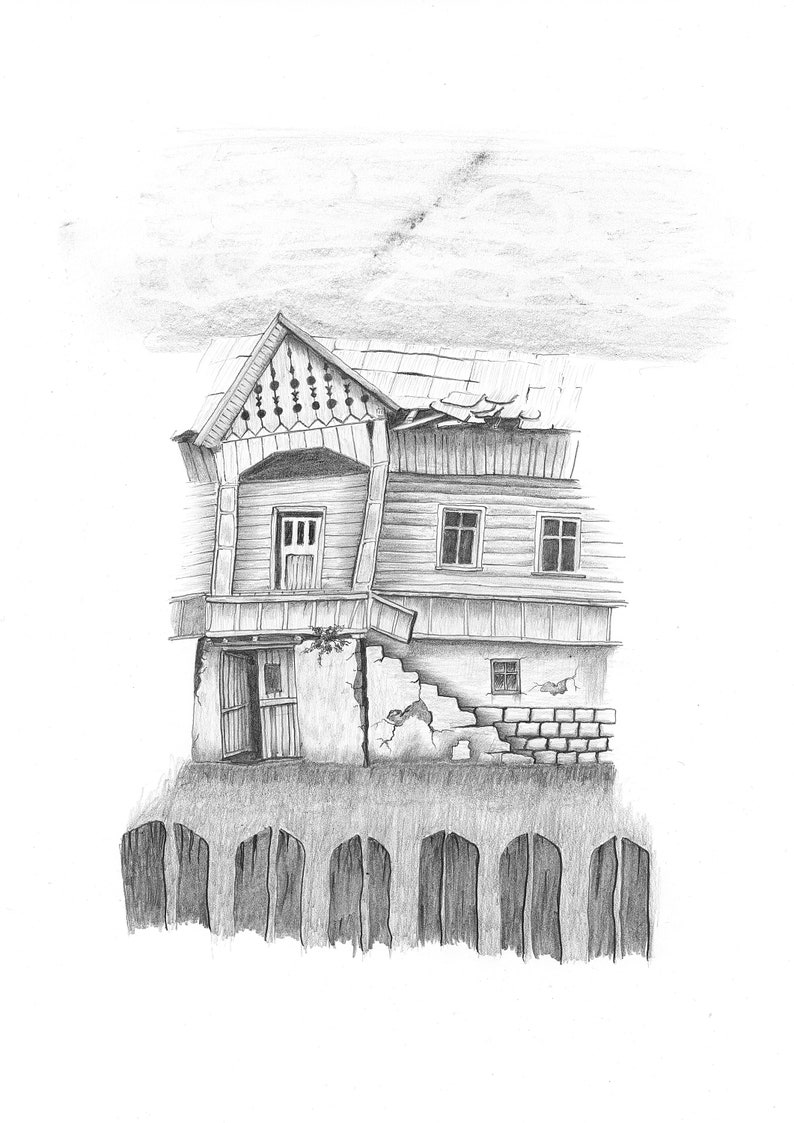 Original Pencil Drawing Abandoned House Print Gift Wall Decor - Etsy