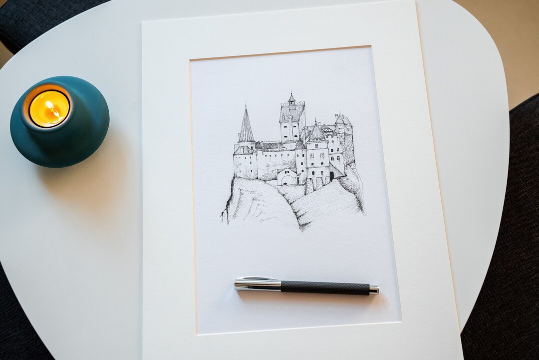 ORIGINAL Ink Drawing of Bran Castle Dracula Ink Drawing, Surreal ...