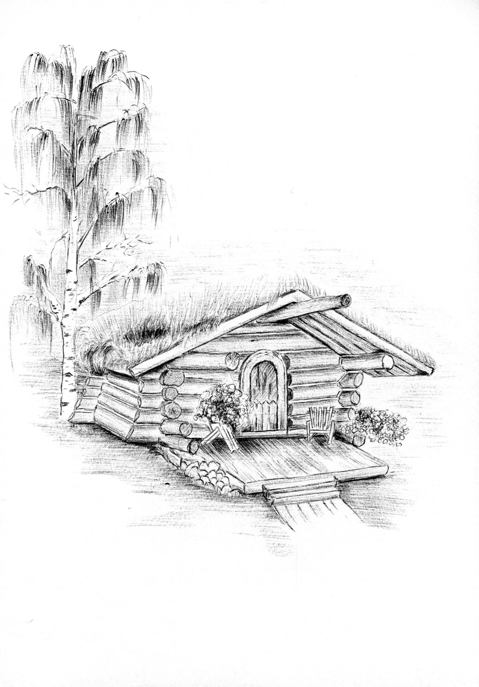 Original Ink Drawing off Grid Traditional House Print Gift - Etsy