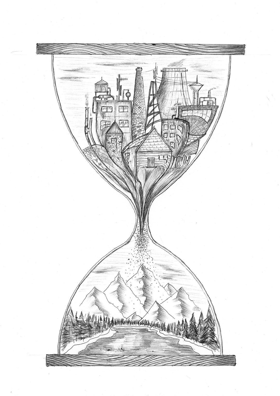 Hourglass Printable Illustration Drawing, Wall Art Decor, Pencil Gift ...