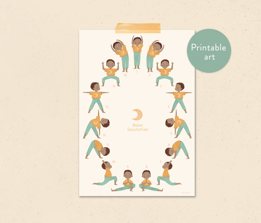 Moon Salutation Yoga Child Printable Poster Chandra Namaskara - Etsy