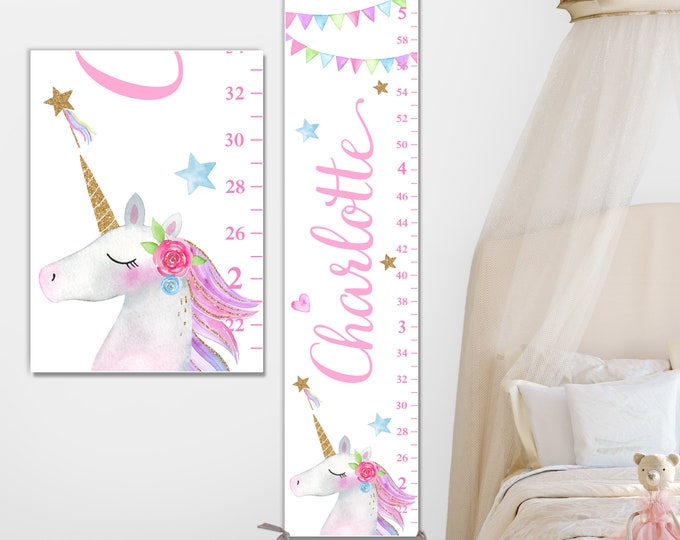 Unicorn Growth Chart, Personalized Growth Chart, Canvas Growth Chart ...