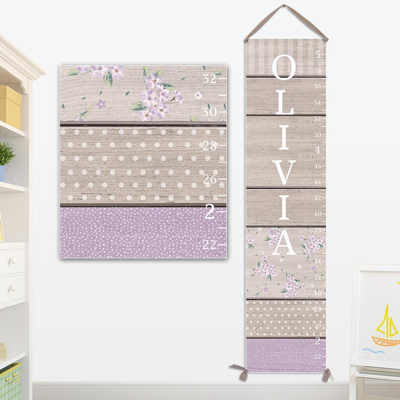 Lavender & Grey Growth Chart Canvas Growth Chart With Wood | Etsy