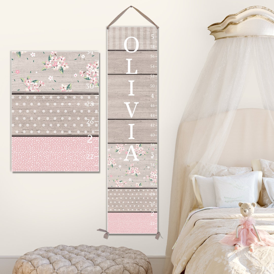 Girls Canvas Growth Chart Pink & Grey Girls Growth Chart - Etsy