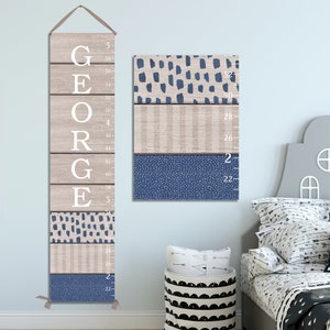 Canvas Growth Chart Blue & Grey Wood Image Design Great - Etsy