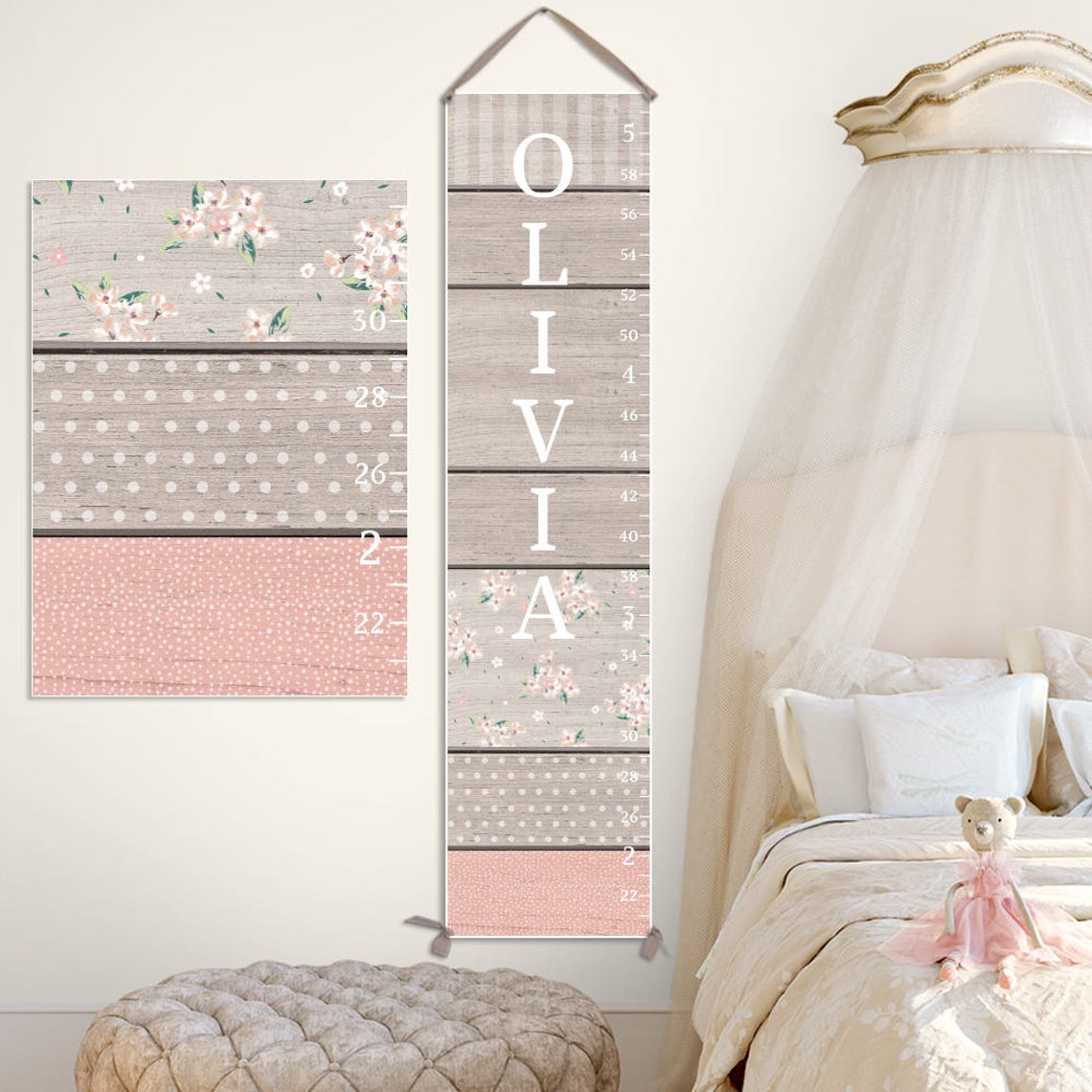 Blush & Grey Growth Chart Canvas Growth Chart of Wood Image | Etsy