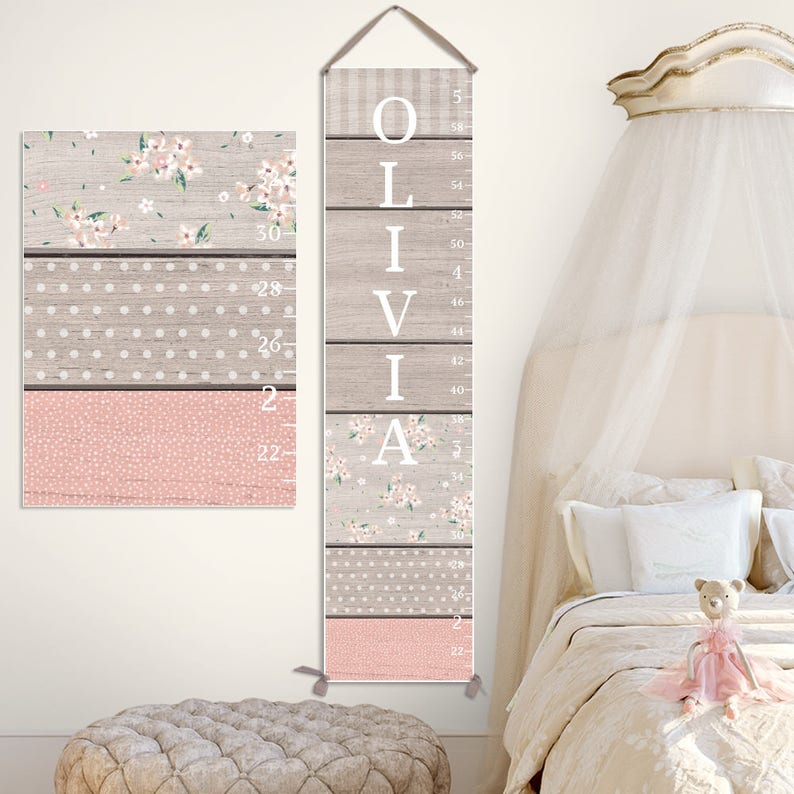 Blush & Grey Growth Chart Canvas Growth Chart of Wood Image | Etsy