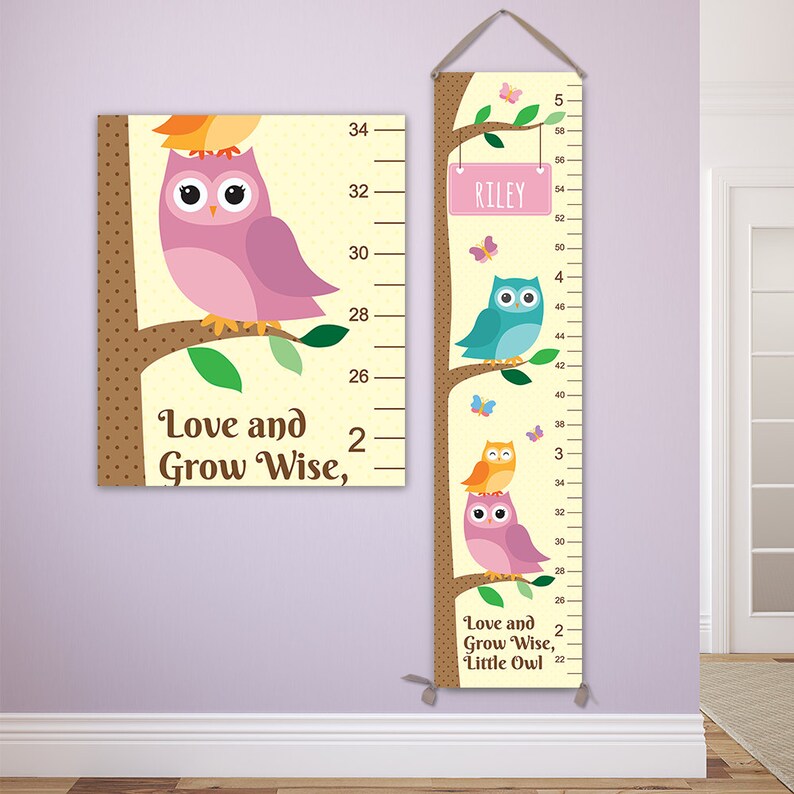 Owl Growth Chart Pick Your Color Personalized Canvas - Etsy