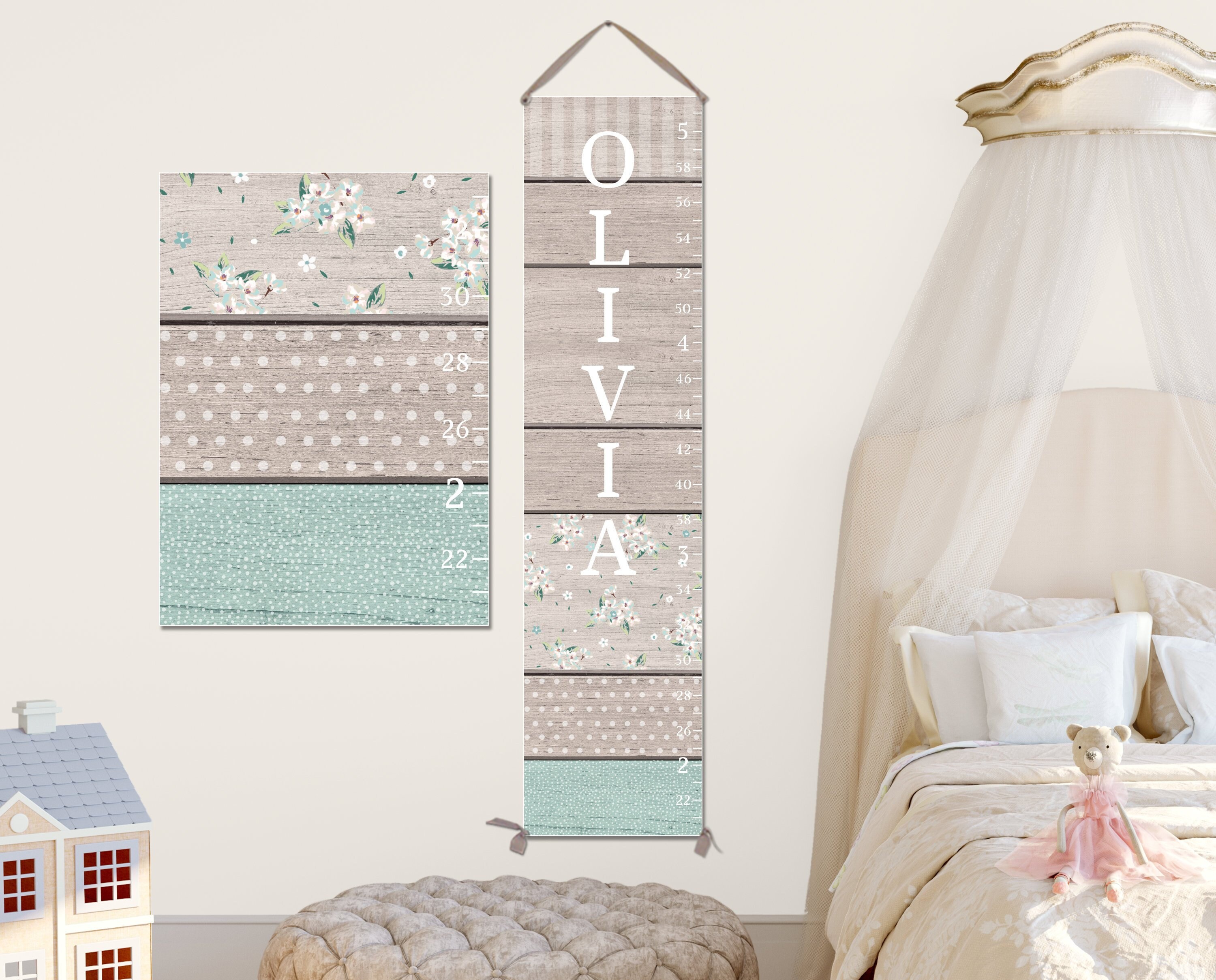 Aqua & Grey Growth Chart Canvas Growth Chart I Personalized | Etsy