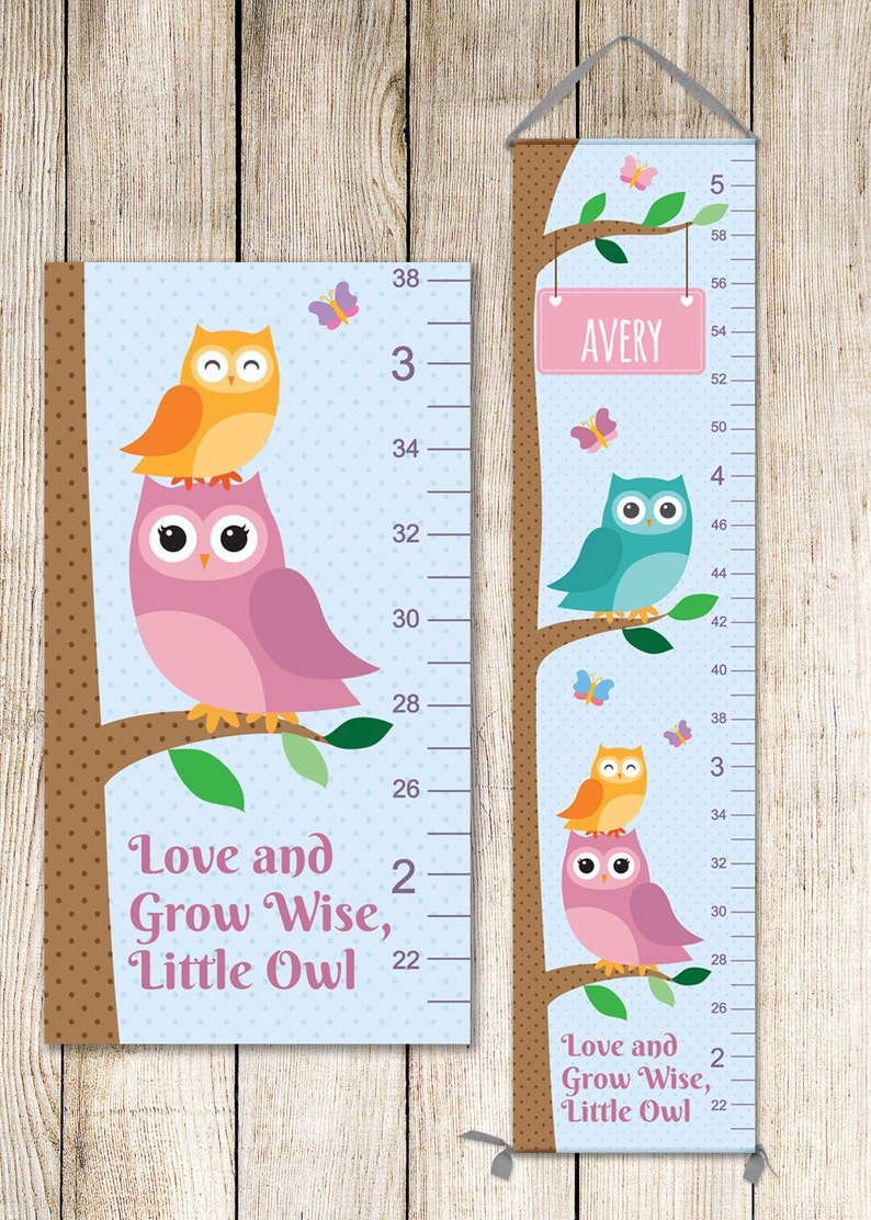 Owl Growth Chart Pick Your Color Personalized Canvas - Etsy