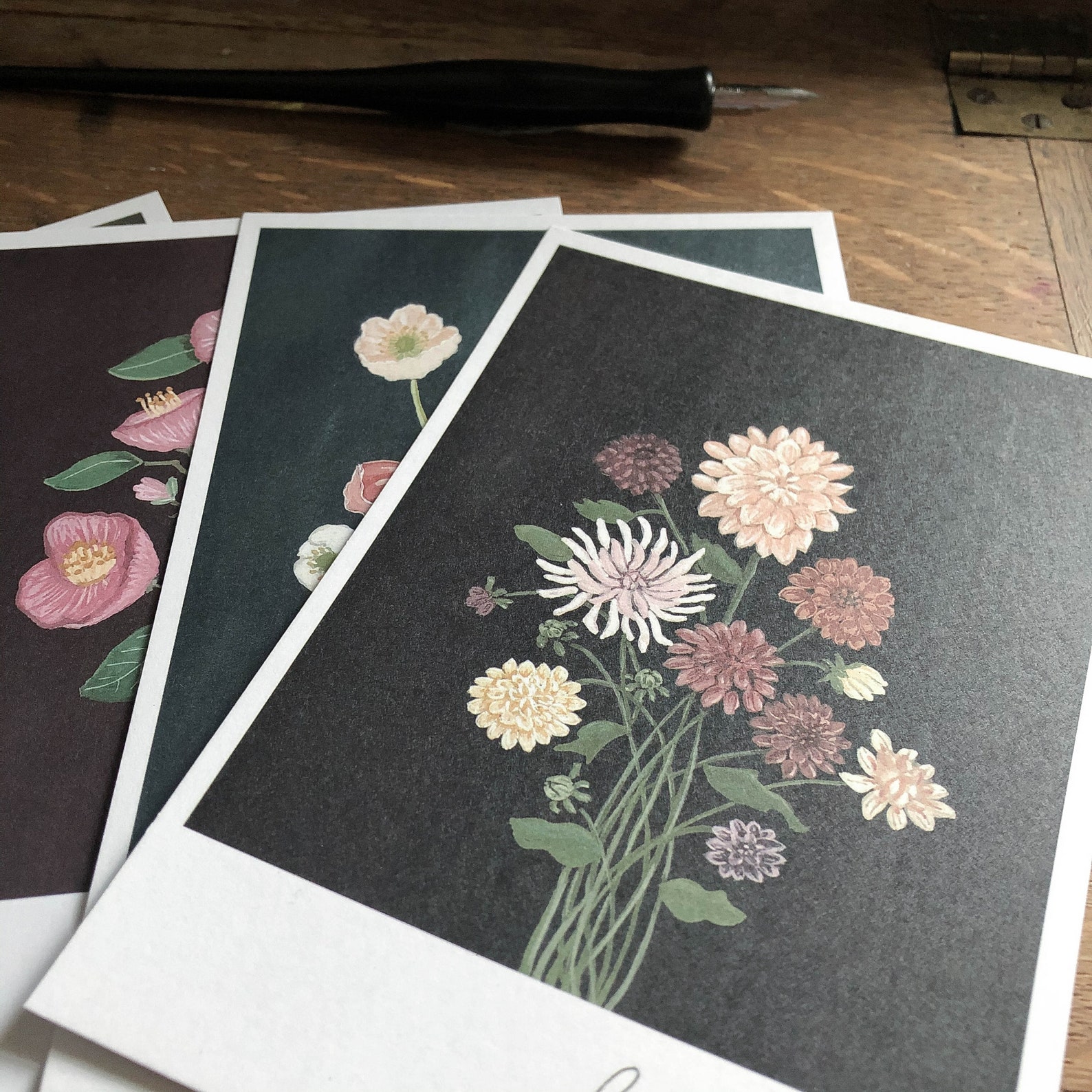 Dark Floral Postcard Set Hand Illustrated flowers by Post - Etsy