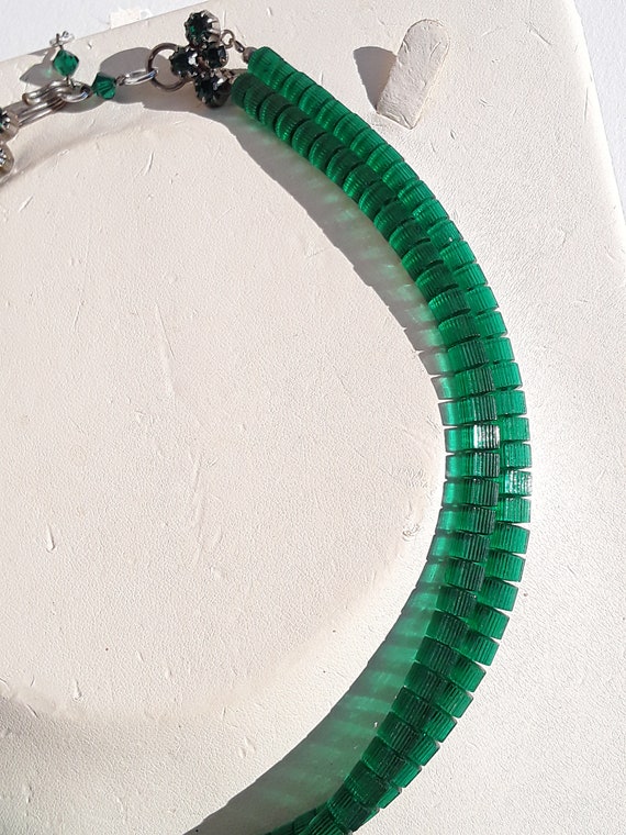Vintage Austrian Emerald Green Double Strand Necklac… Gem