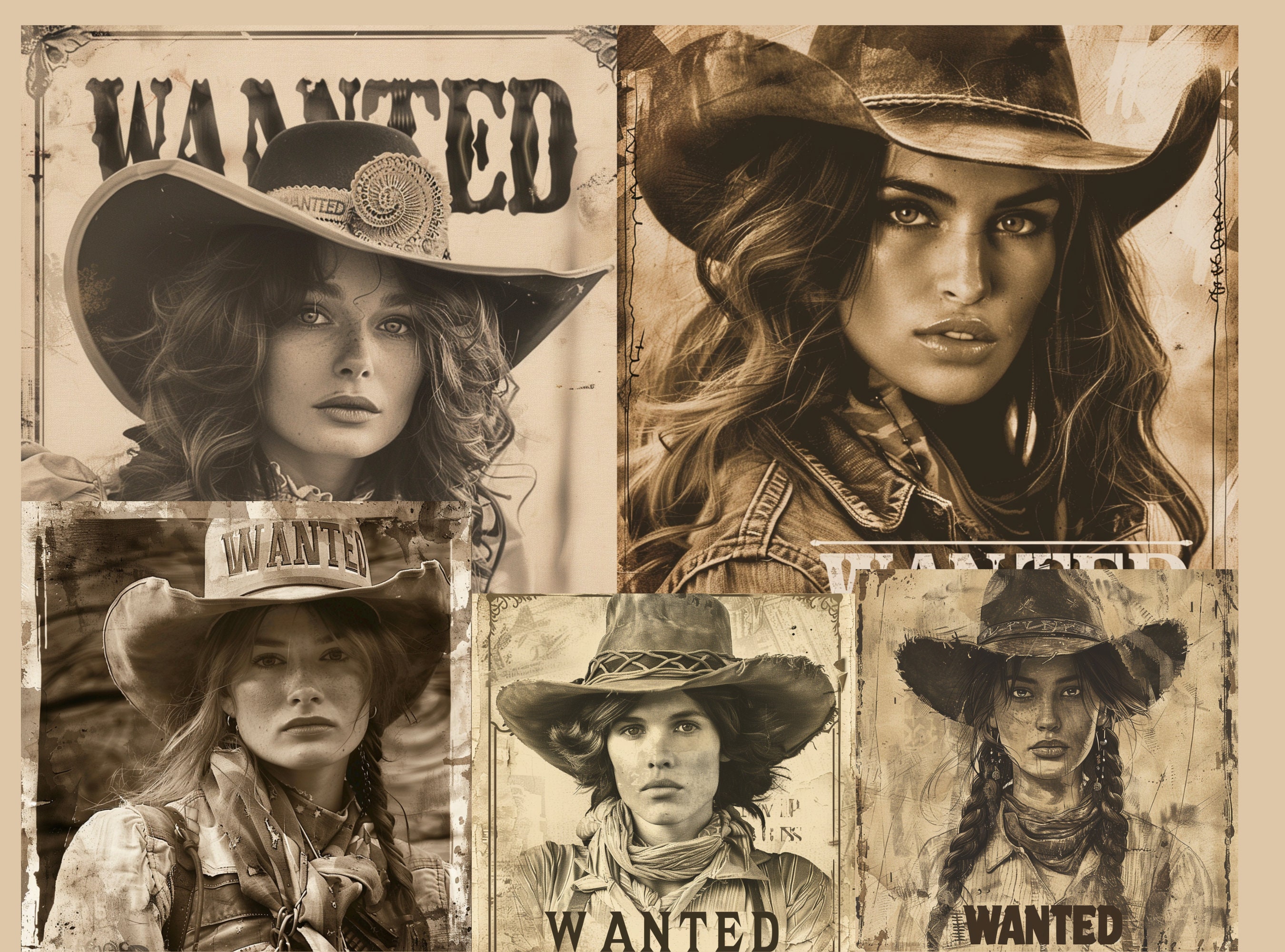 Cowgirl Wanted Poster Mugshots 5 PNG Cowgirl Mugshots, Vintage Western ...