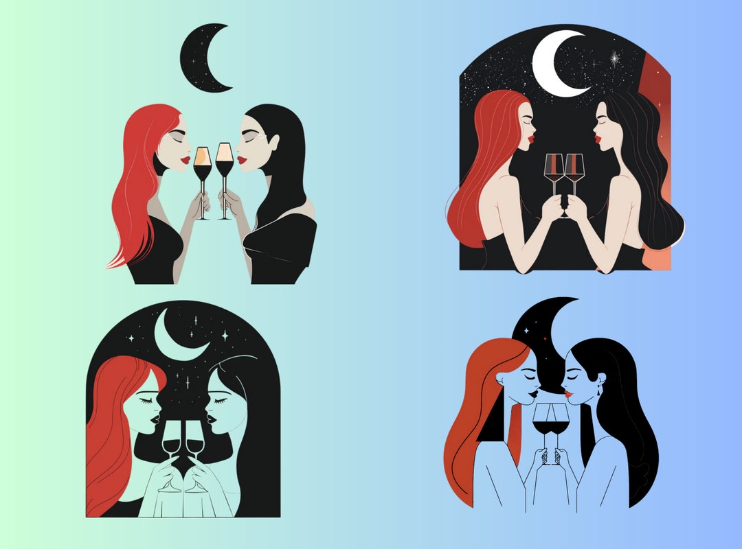 Two Women Toasting Wine Glasses Illustration Flat Style SVG and PNG Red ...