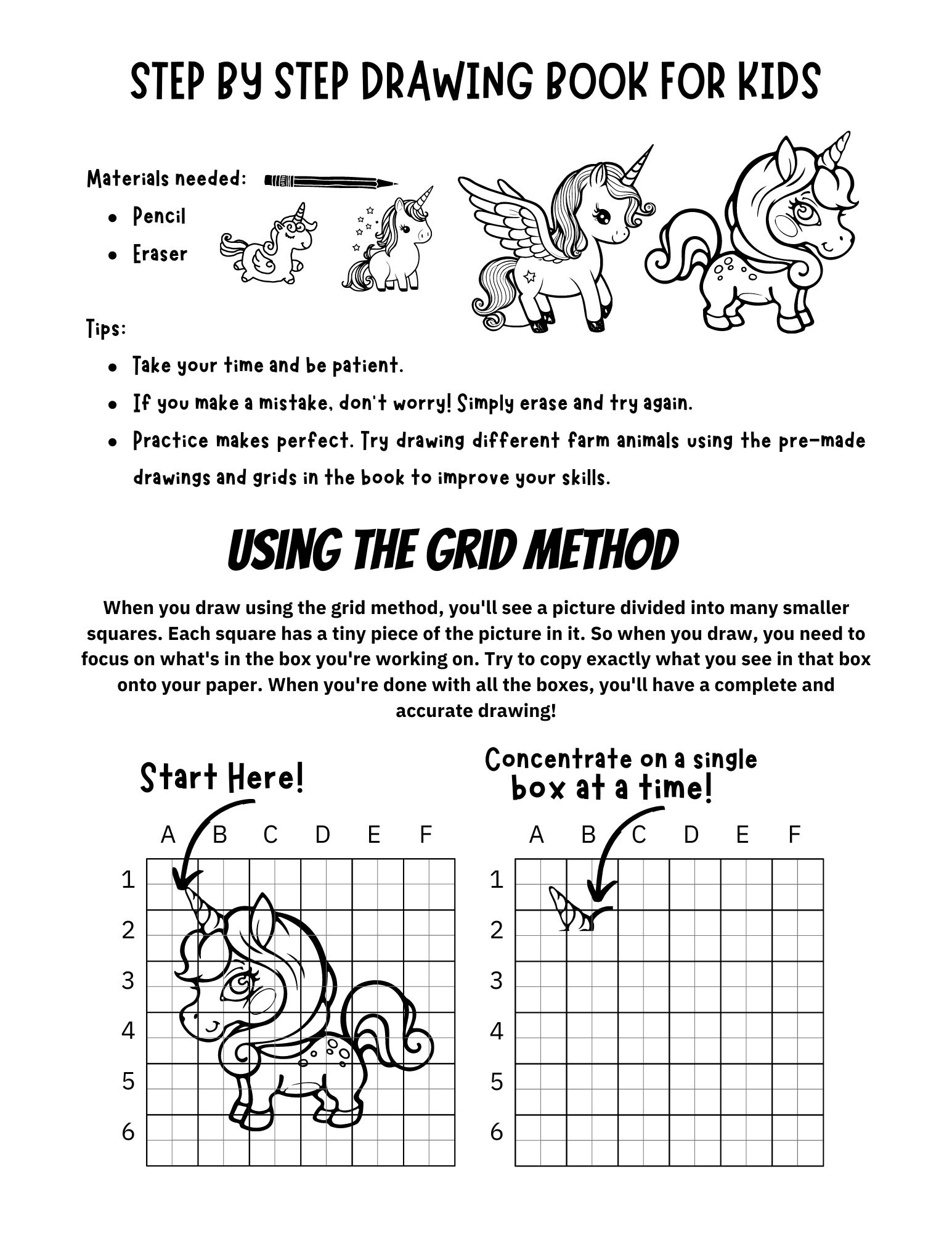Printable Kids How to Draw Unicorns for Kids to Draw Unicorns Book for ...