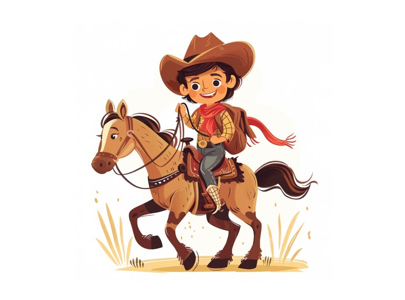 Kids Cowboy Riding Horse Clipart: Western Graphics (7 PNG Files) - Etsy
